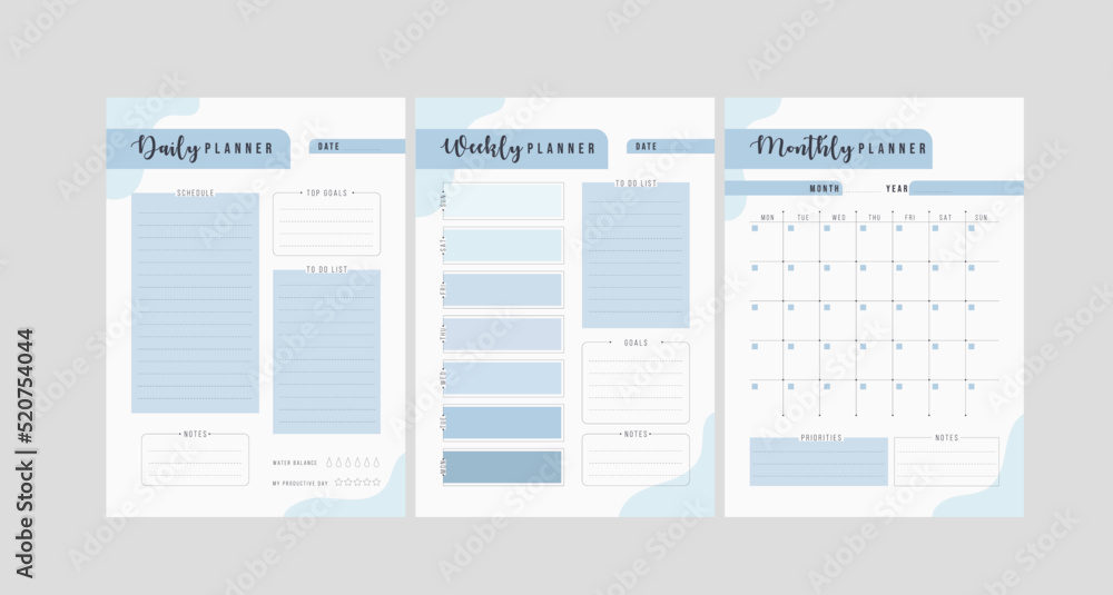 Set of minimalist planners. Daily, weekly, monthly planner template ...