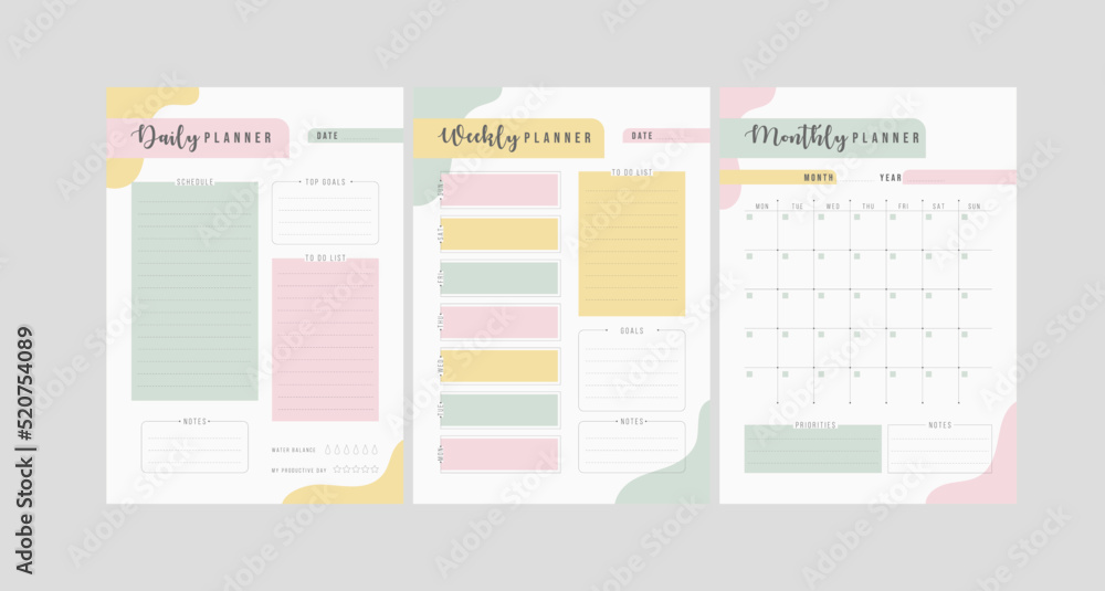 Set of minimalist planners. Daily, weekly, monthly planner template ...