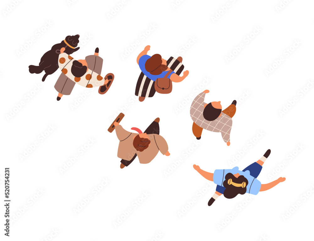 Overhead people going on different businesses. Top view of human ...