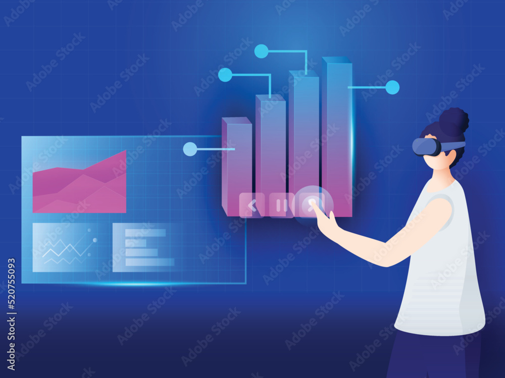 Futuristic digital technology, metaverse concept, young girl wearing VR ...