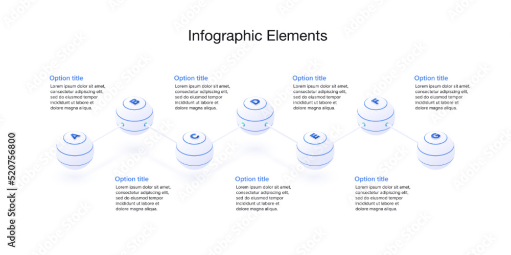 Business process chart infographics with 6 step spheres. Spherical ...