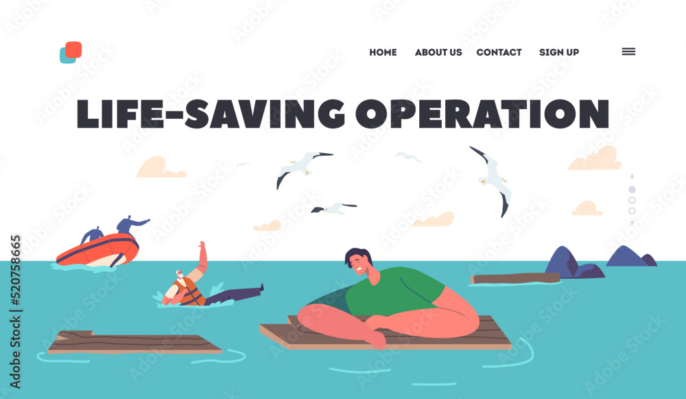 Life Saving Operation Landing Page Template Exhausted Character Swim
