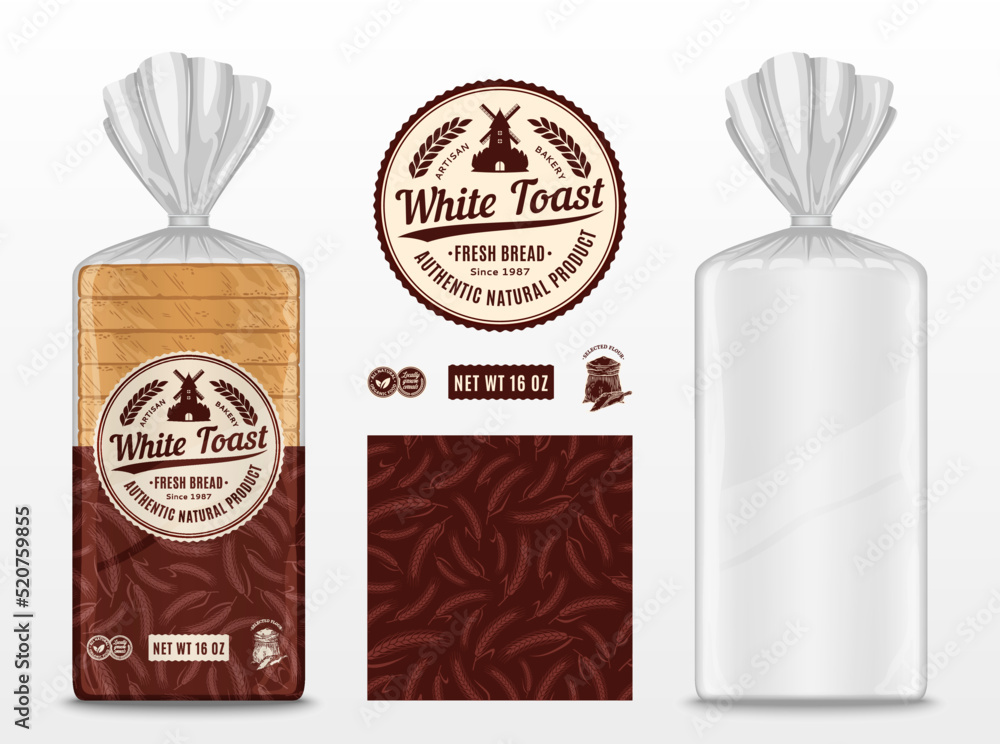 Vector bread packaging design template, branding and identity design ...