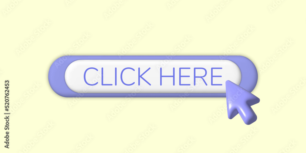 Vecteur Stock Click here icon. 3d Search bar template for website. Cursor, arrow for ...