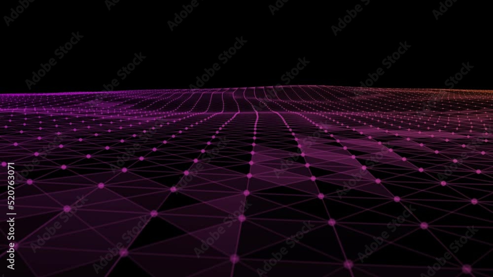 3d abstract wireframe grid wave, flowing points, slow motion video ...