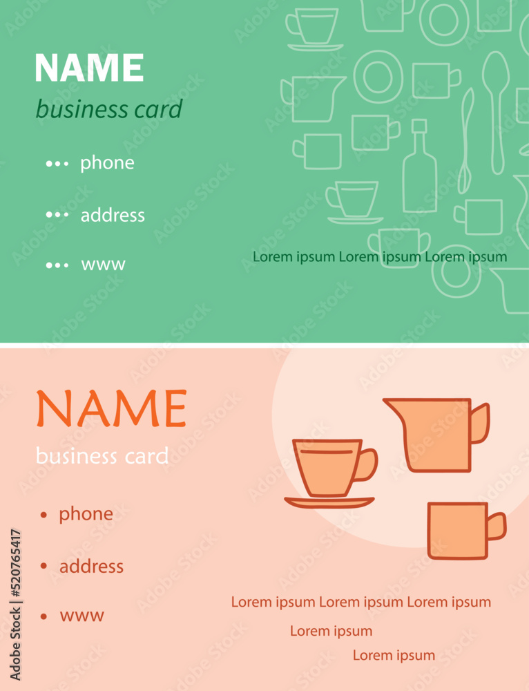 business cards for cafe or restaurant - vector simple template with ...
