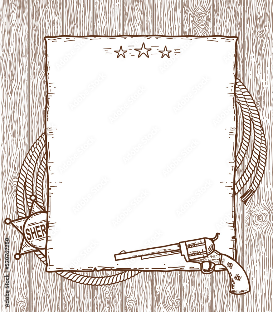 Cowboy Wild West paper background. Vector hand drawn illustration Wild ...