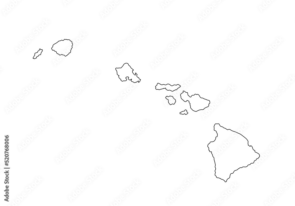 Blank Hawaii vector map silhouette illustration isolated on white ...