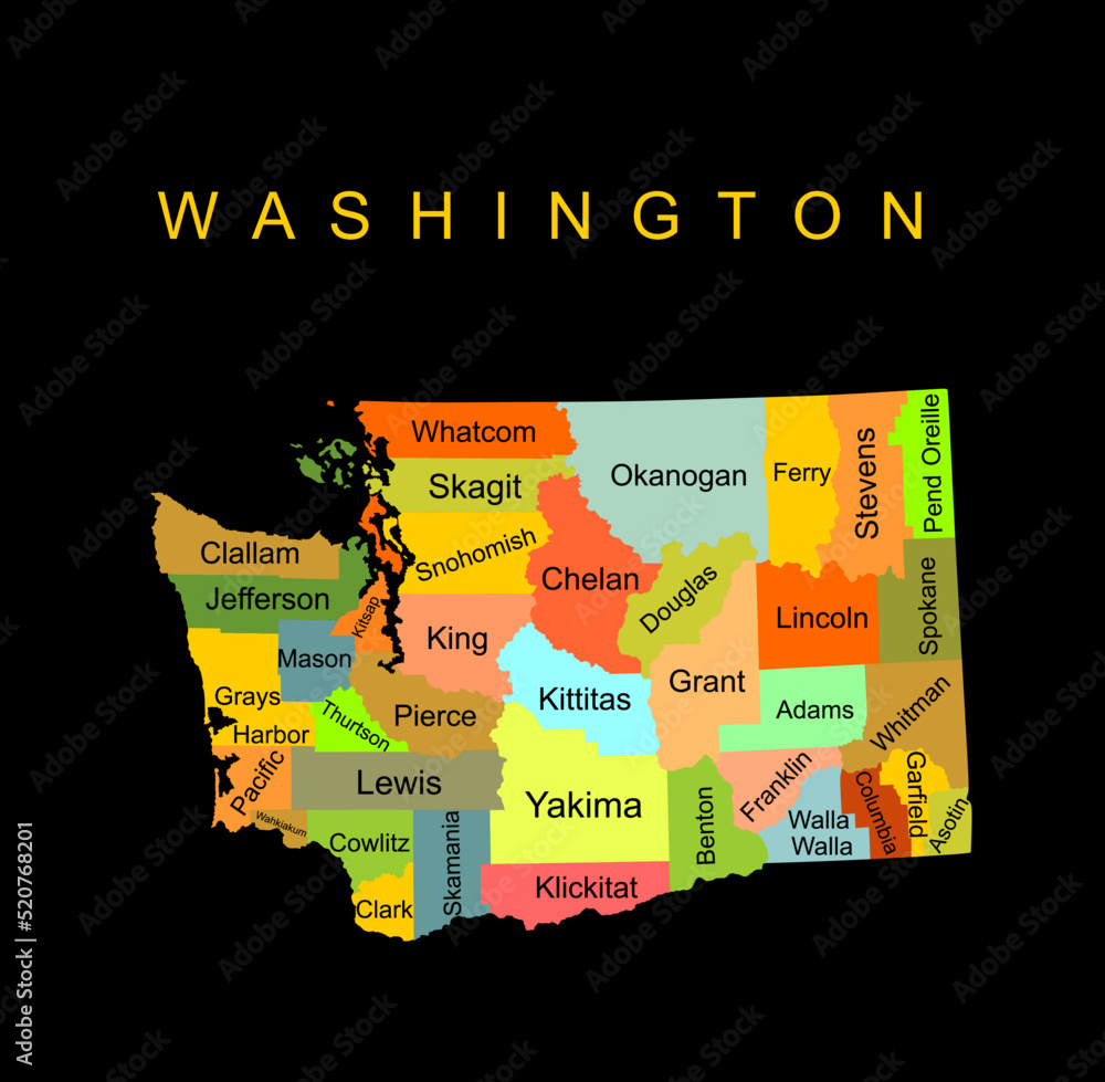 Colorful Washington State vector map silhouette illustration isolated ...