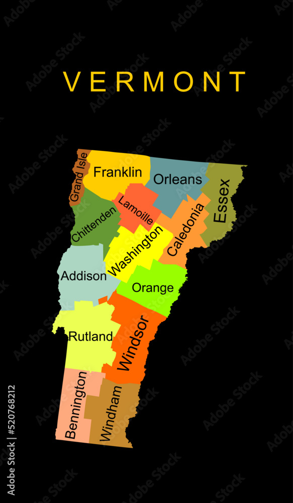 Colorful Vermont State Vector Map Silhouette Illustration Isolated On