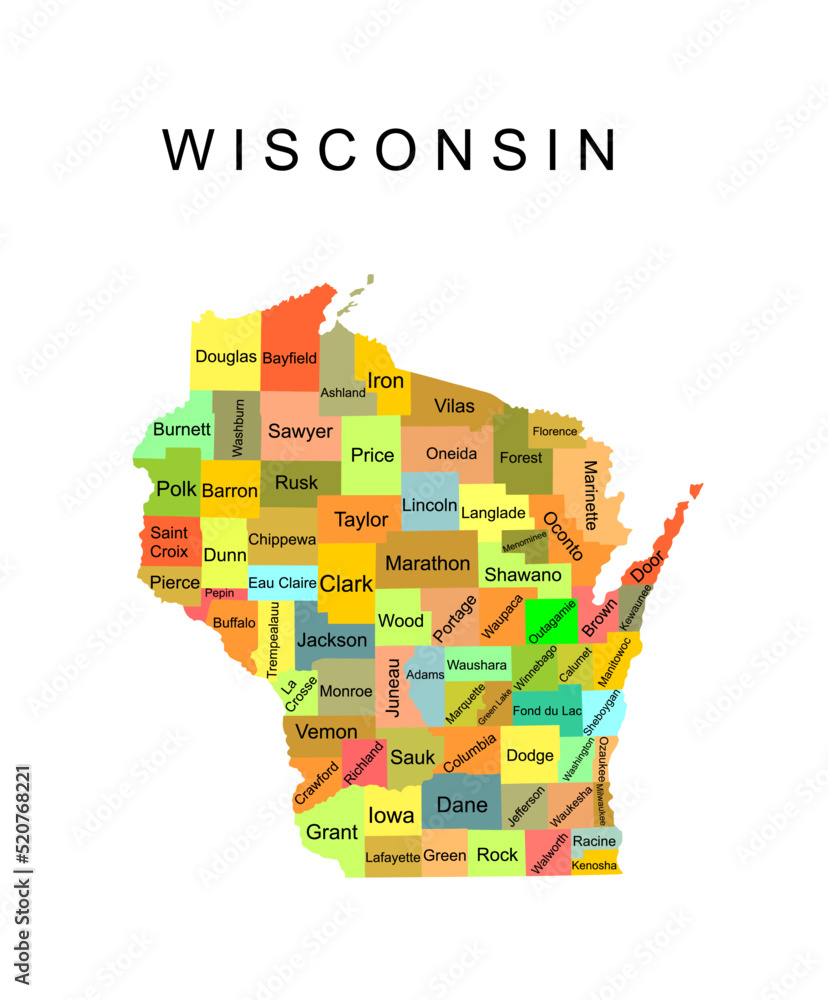 Colorful Wisconsin State vector map silhouette illustration isolated on ...
