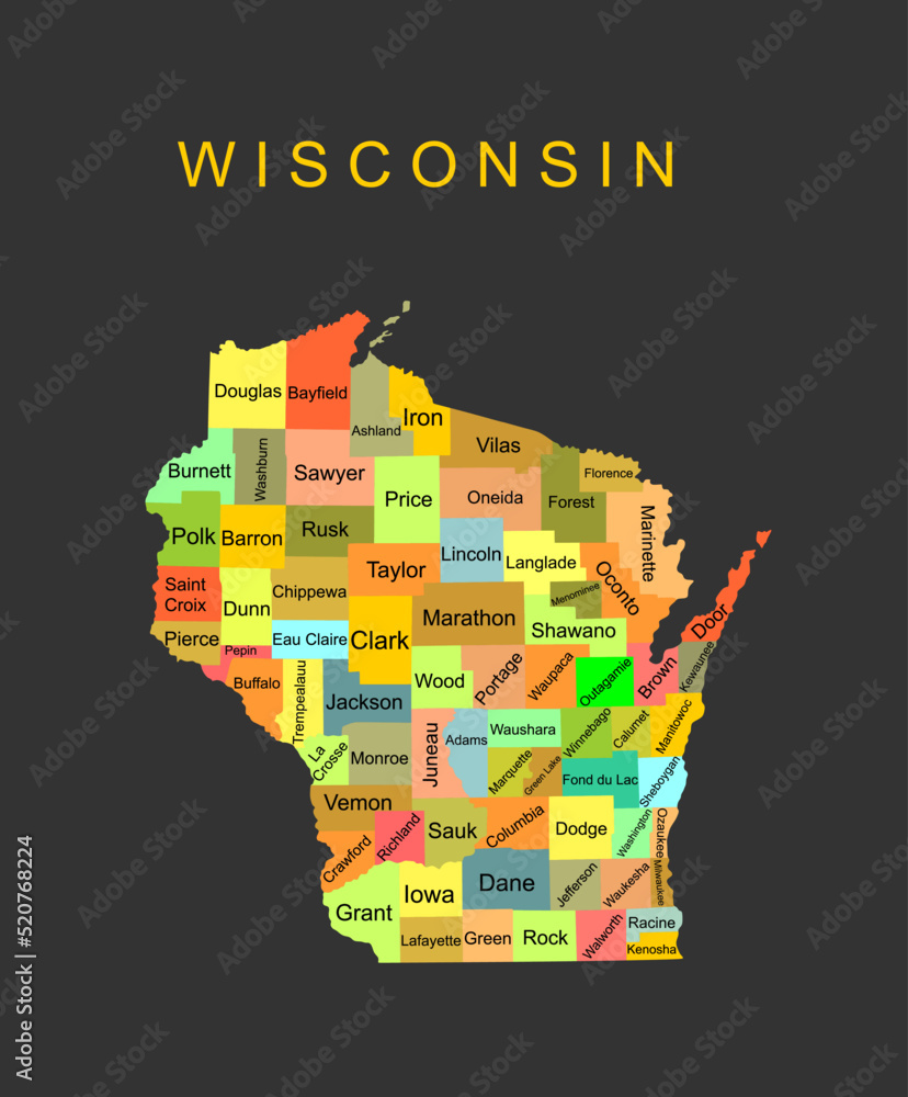 Colorful Wisconsin State vector map silhouette illustration isolated on ...