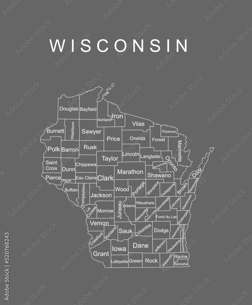 Wisconsin State vector map silhouette illustration isolated on gray ...