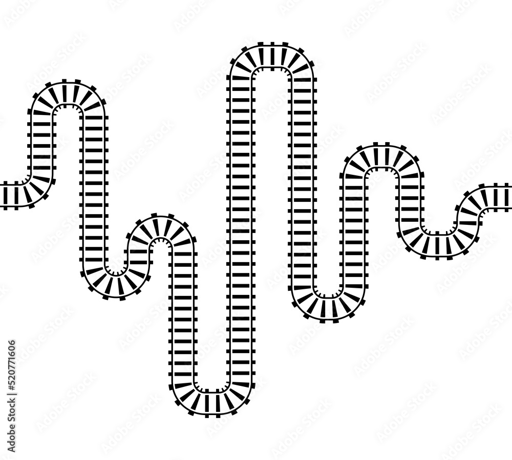 Vector illustration of curved railroad isolated on white background ...