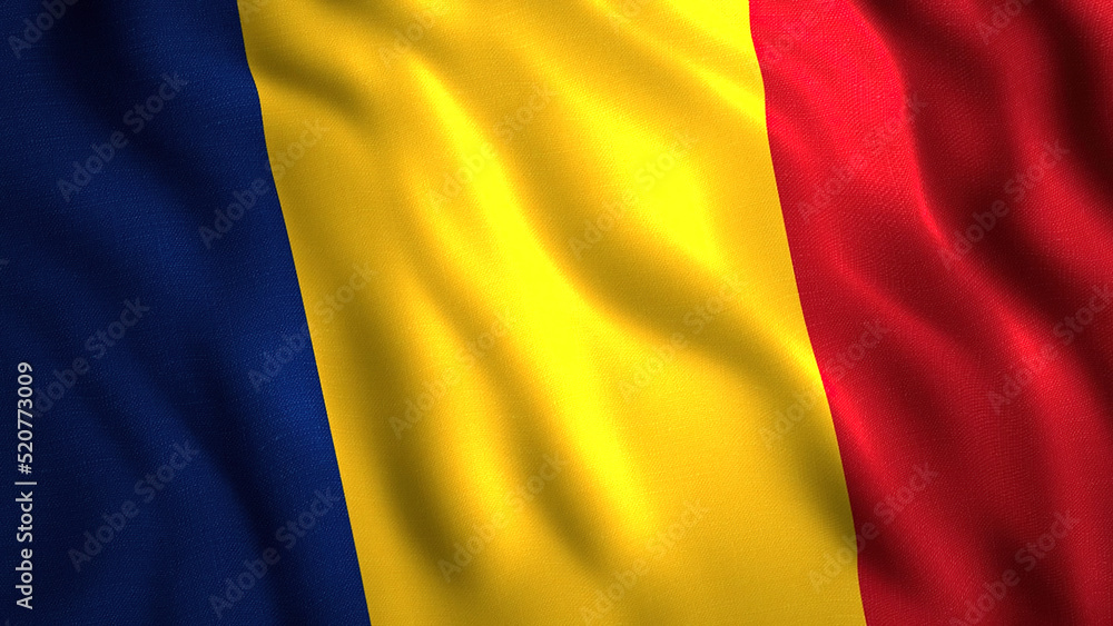 Flag of Romania.Motion.Blue yellow and red are the national symbol ...