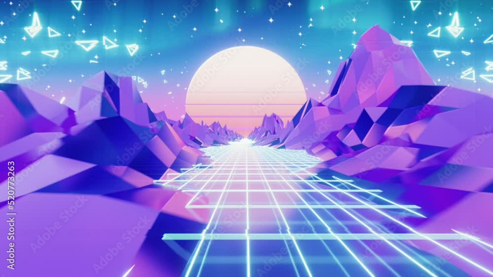 vj loop 80s retro futuristic vaporware mountain stars synthwave ...