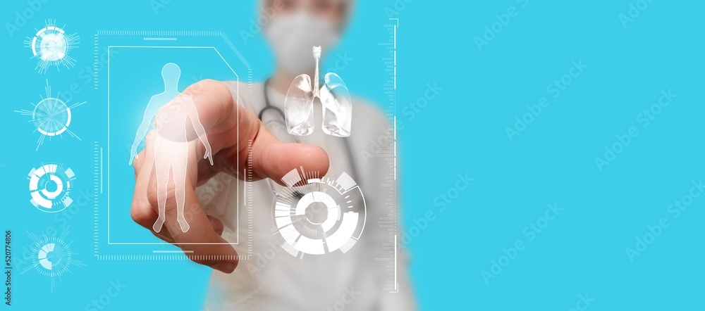 Medicine doctor touching electronic medical projection on virtual ...