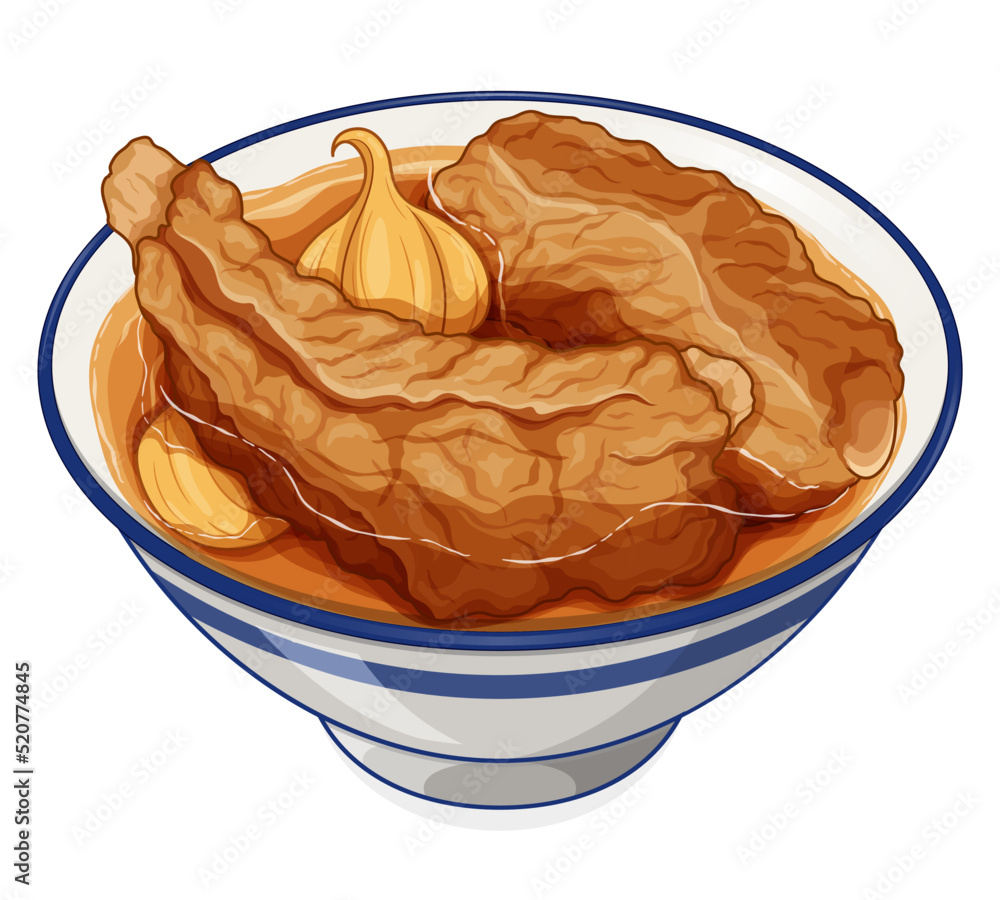 Bak Kut Teh singapore food menu close up illustration vector. Pork ribs ...