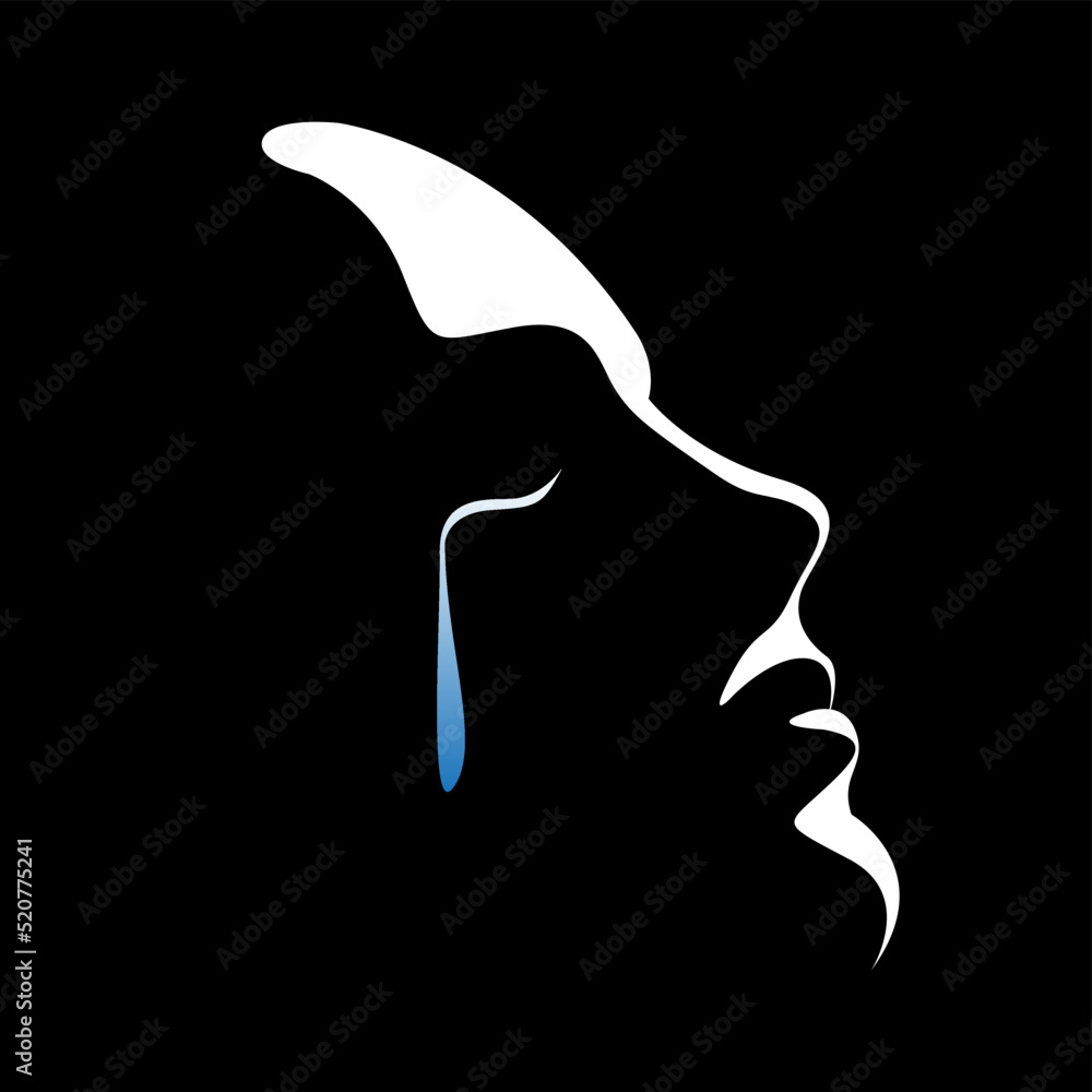 vector illustration of a female light and shadow face with tears ...