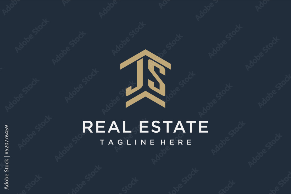 Initial JS logo for real estate with simple and creative house roof ...