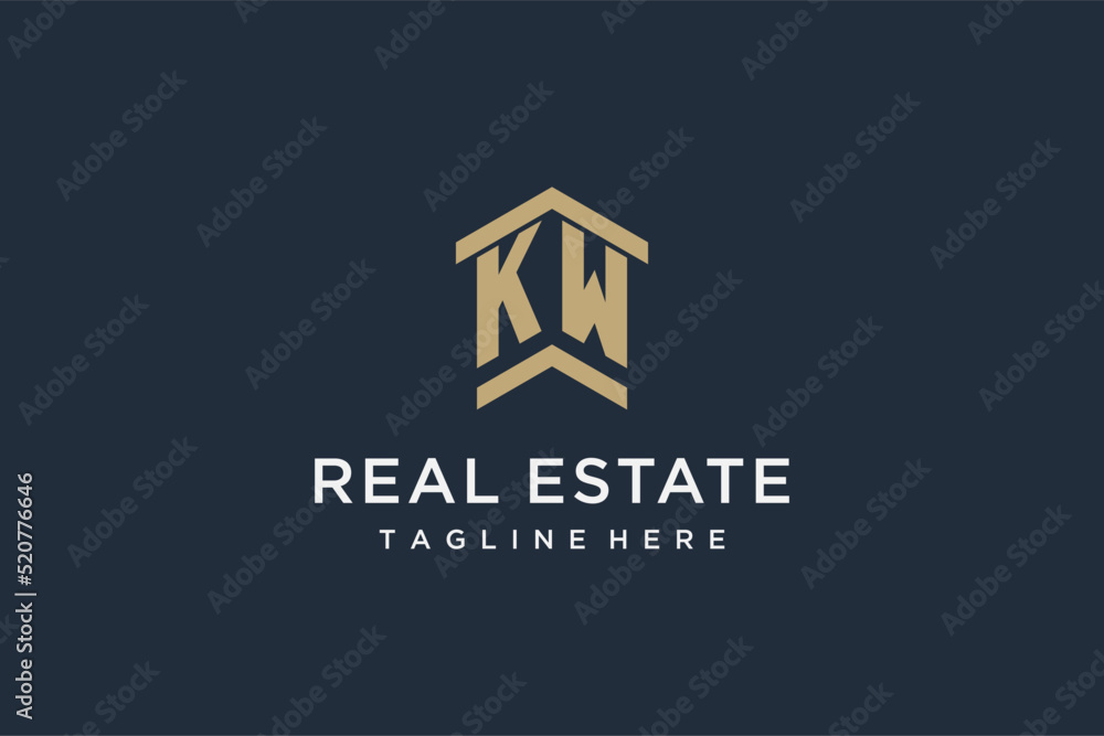 Initial KW logo for real estate with simple and creative house roof ...