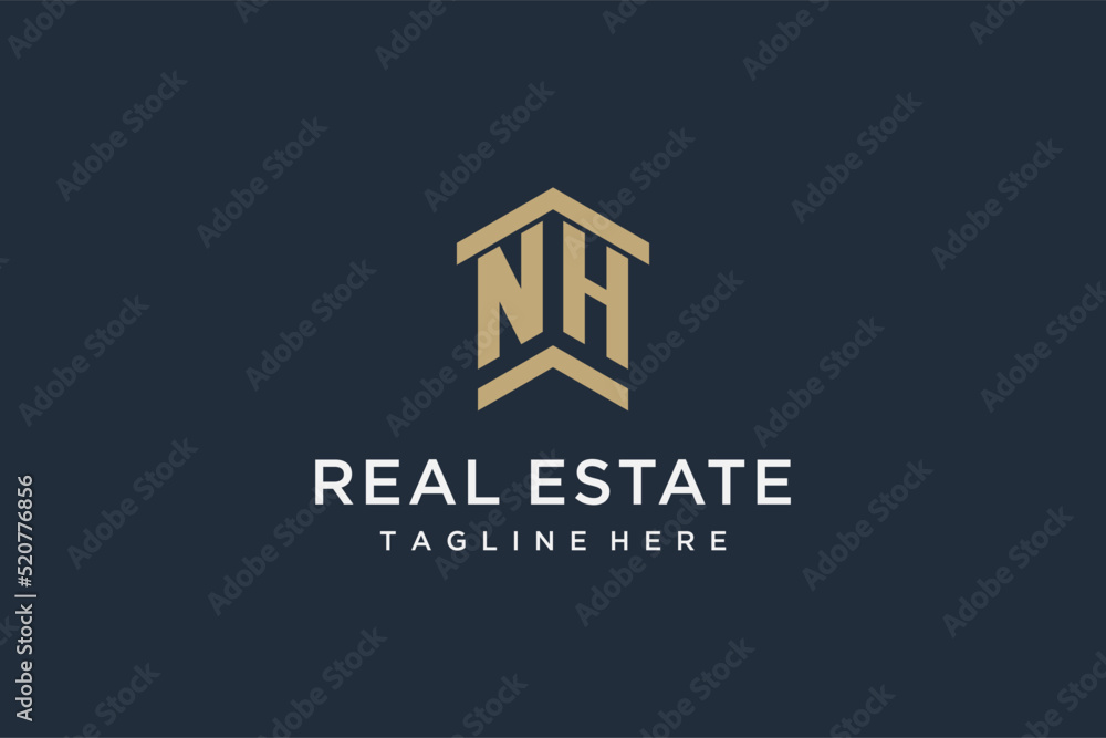 Vetor de Initial NH logo for real estate with simple and creative house ...