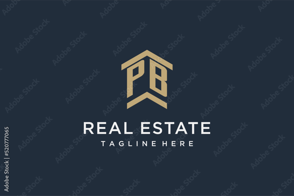 Initial PB logo for real estate with simple and creative house roof ...