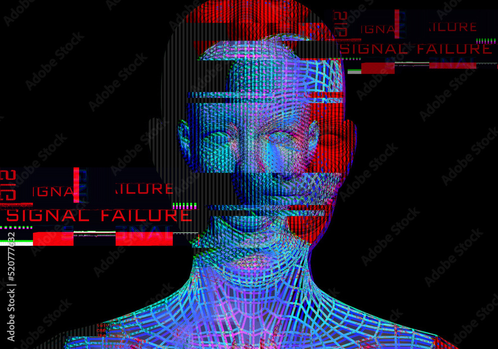 3d portrait of a man with glitch effect. Cyberpunk style. Conceptual ...