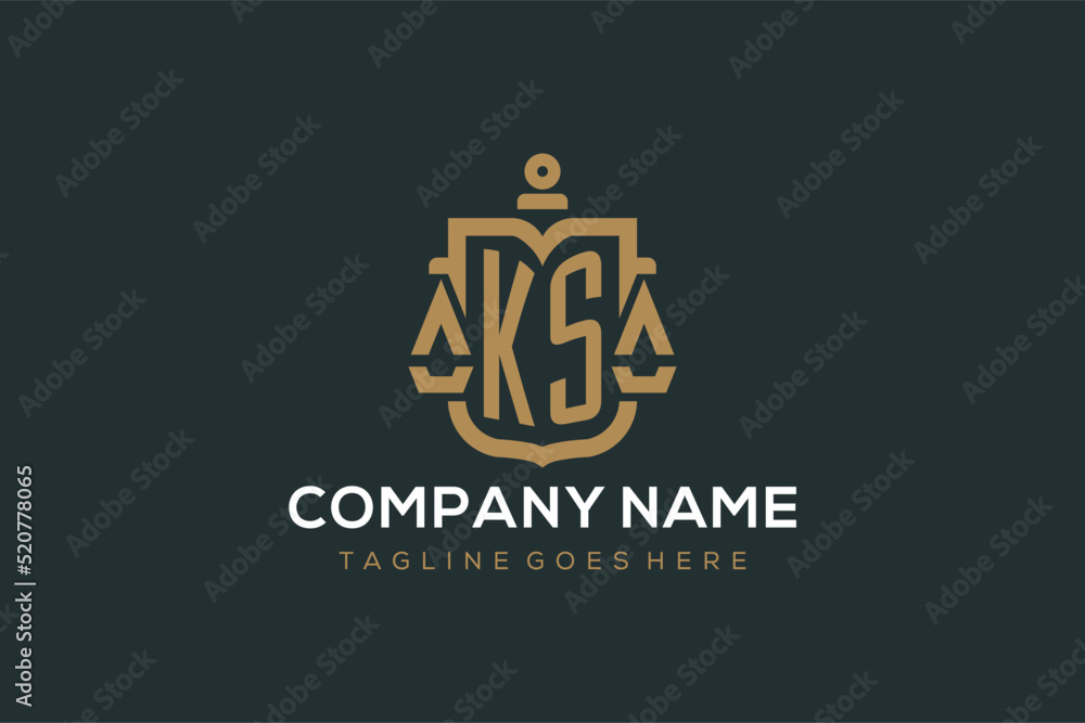 Initial KS logo for law firm with luxury modern scale and shield icon ...