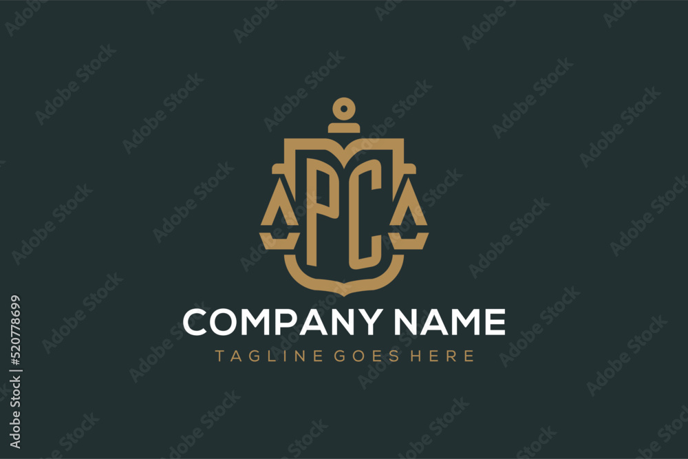 Initial PC logo for law firm with luxury modern scale and shield icon ...