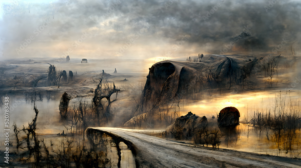 Artistic concept of painting a scary and dangerous landscape ...