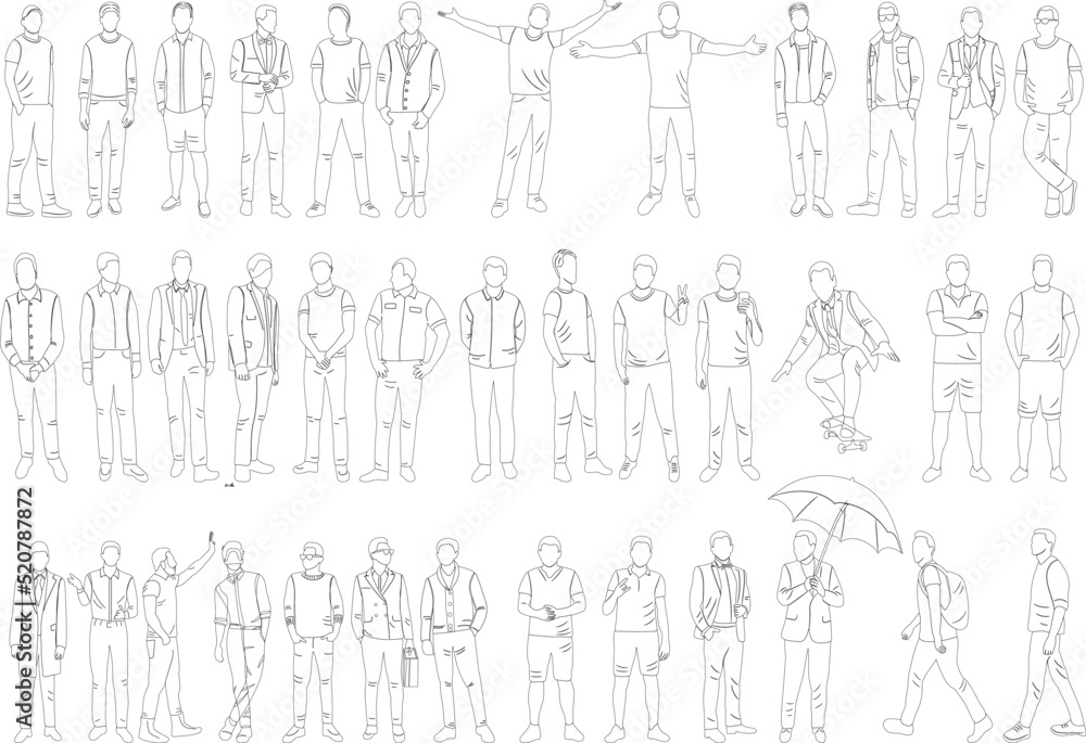 men set, outline sketch collection isolated, vector Stock Vector ...