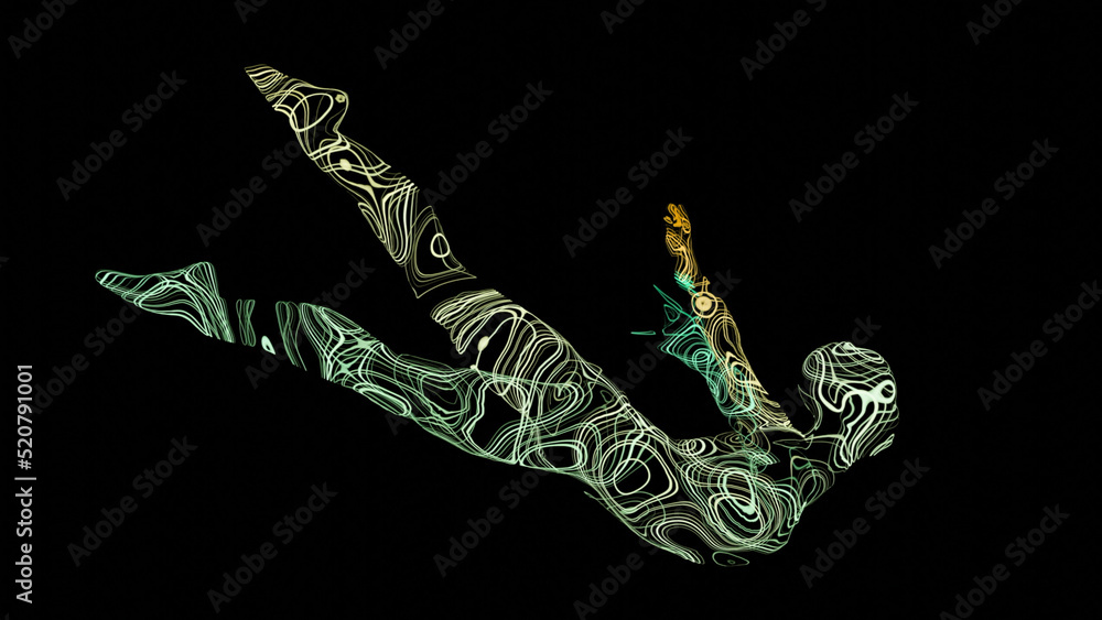 3D man of lines on black background. Design. 3D model of person made of ...