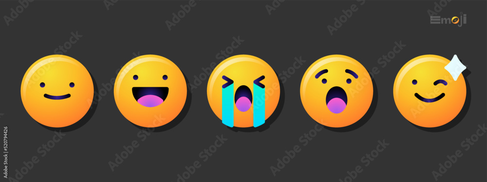 Round emoticons set. Yellow Emoji faces emoticon smile, digital smiley ...