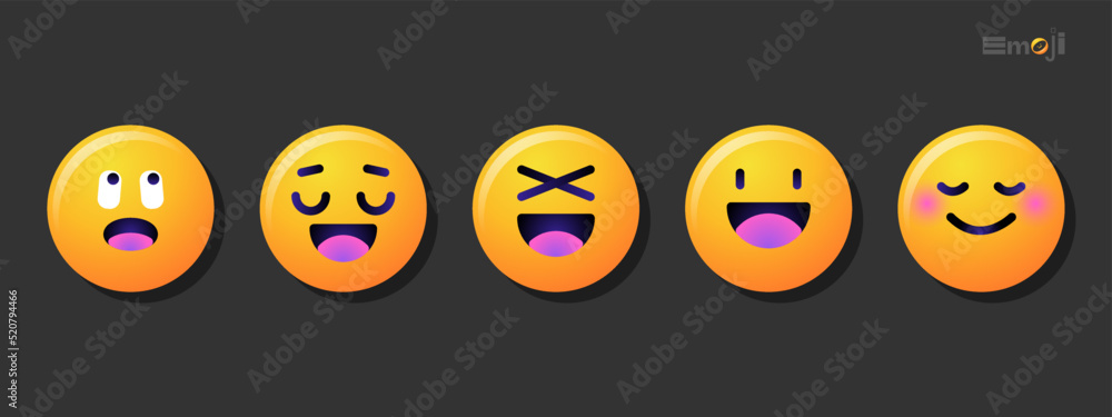Round emoticons set. Yellow Emoji faces emoticon smile, digital smiley ...