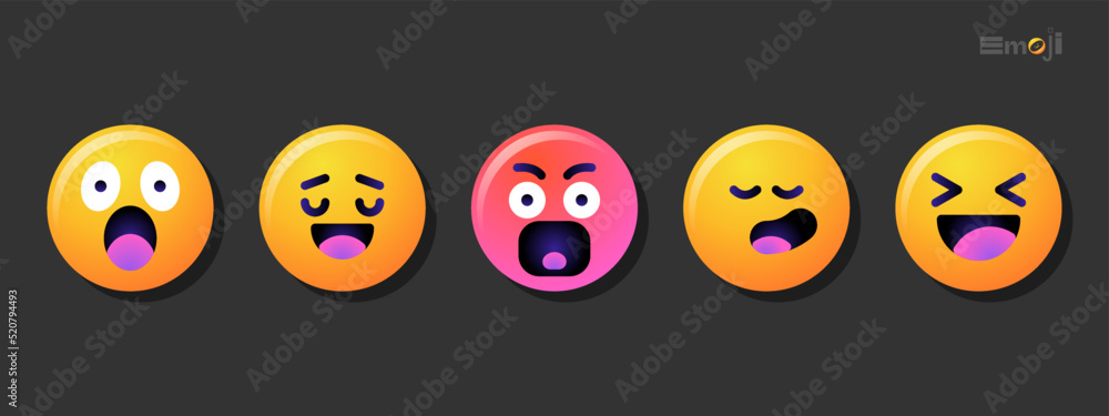 Round emoticons set. Yellow Emoji faces emoticon smile, digital smiley ...