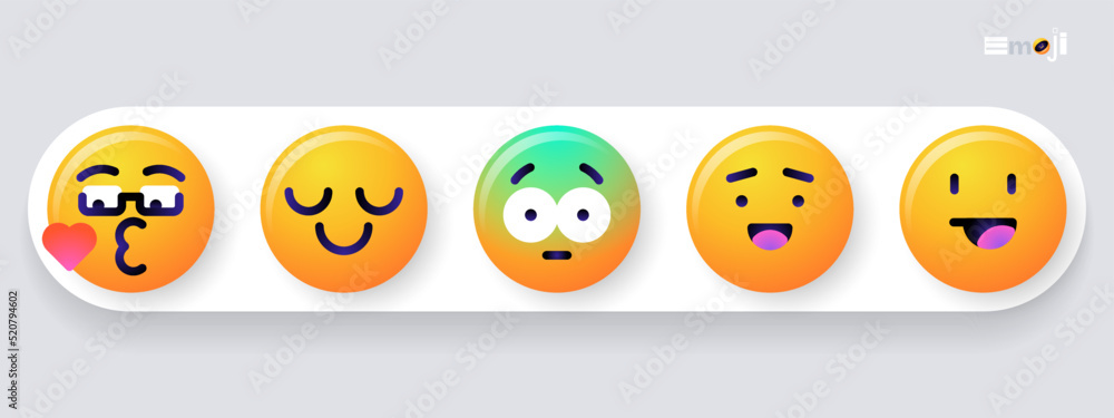 Round emoticons set. Yellow Emoji faces emoticon smile, digital smiley ...