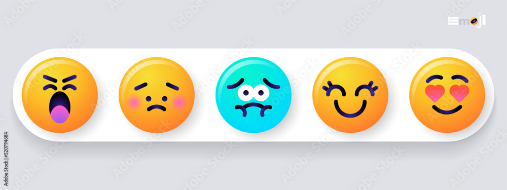 Stockvector Round emoticons set. Yellow Emoji faces emoticon smile ...