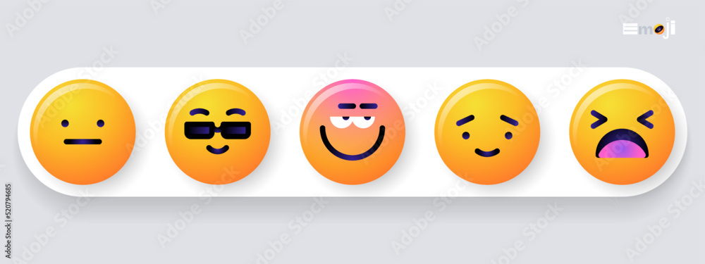 Round emoticons set. Yellow Emoji faces emoticon smile, digital smiley ...