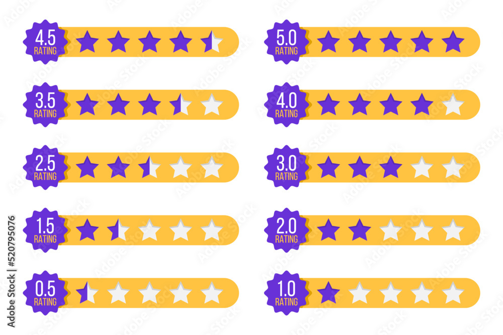 Set of stars rating badges in a flat design. Vector illustration Stock ...