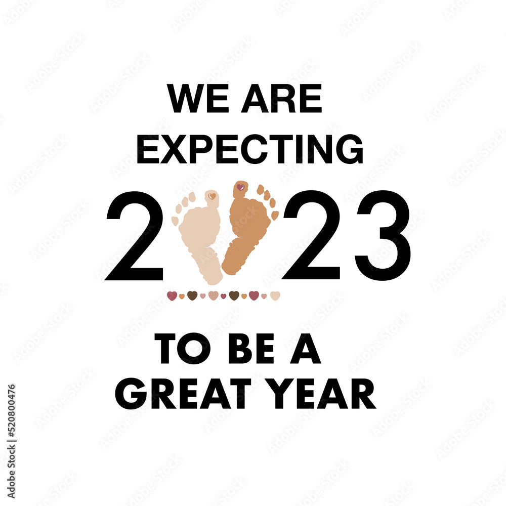 Baby announcement greeting card. 2023 expecting a baby. Baby foot ...