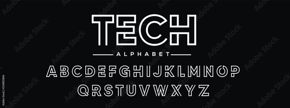 TECH luxury abstract tech science alphabet font. double line digital ...