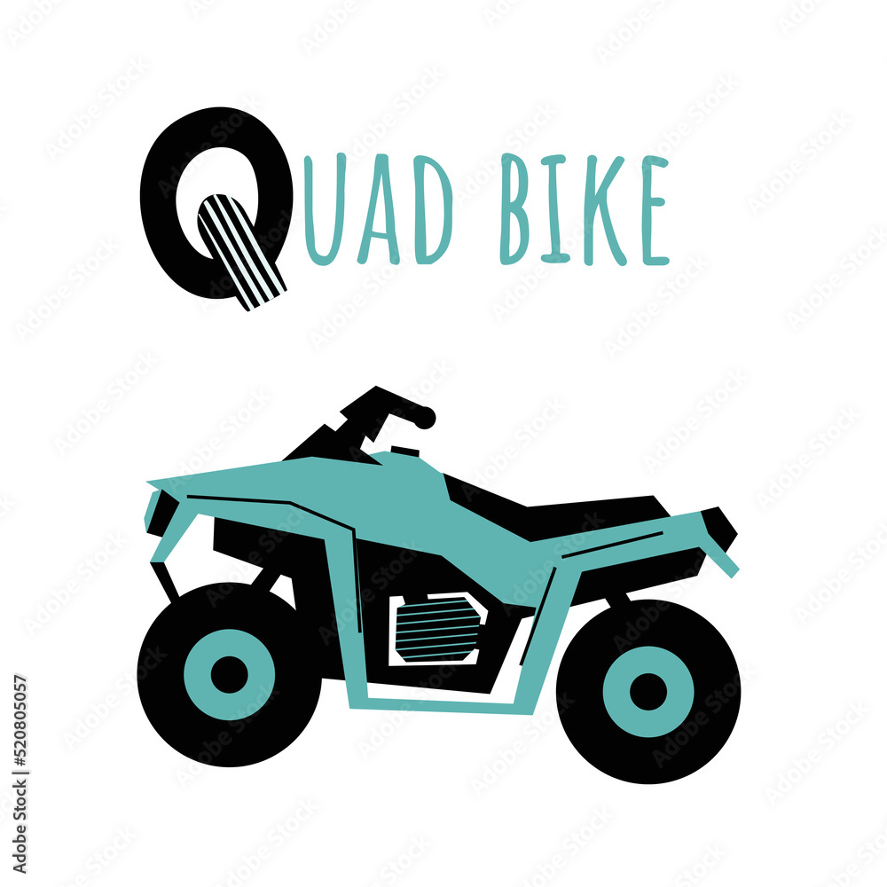 Vecteur Stock Letter Q and Quad bike. Children ABC poster with ...