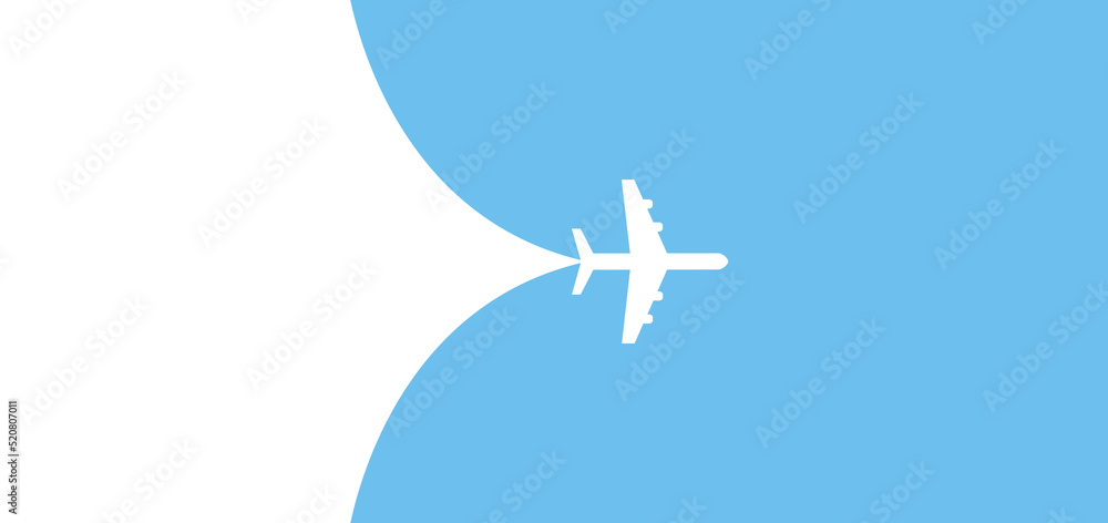 Airplane is flying and opening background behind itself. Template for ...