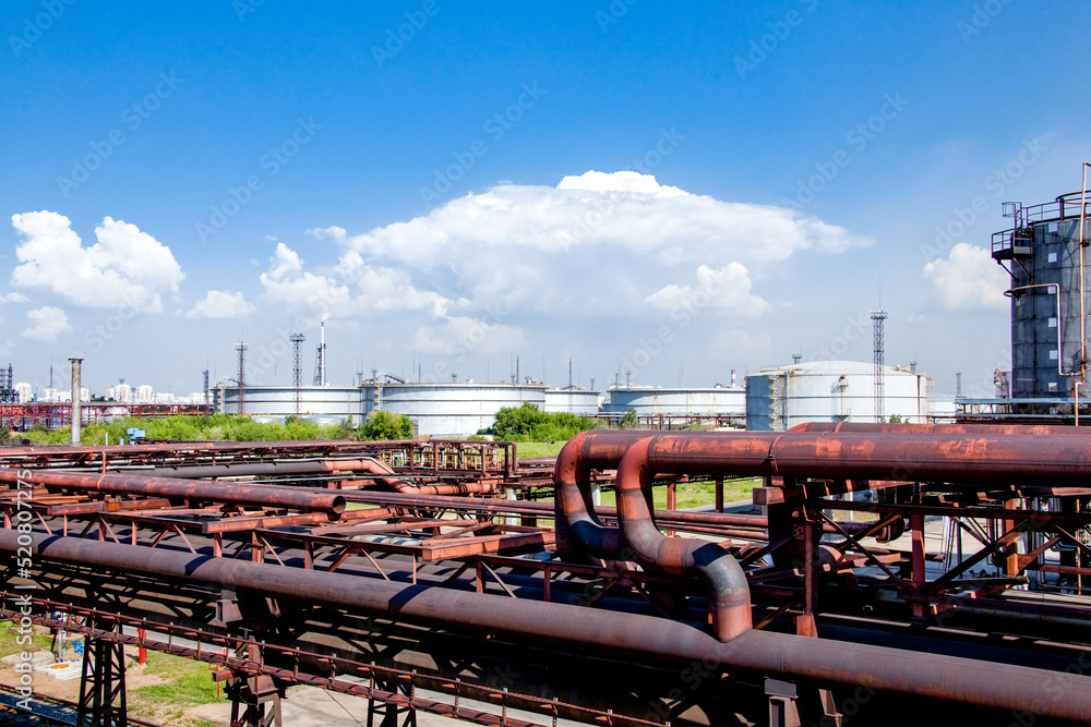 Refinery factory oil storage tank and pipelines. Oil and gas ...