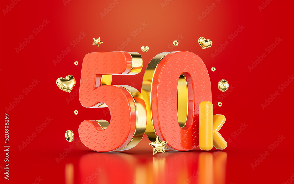 red golden number 50k fifty thousand social media followers Subscribers ...