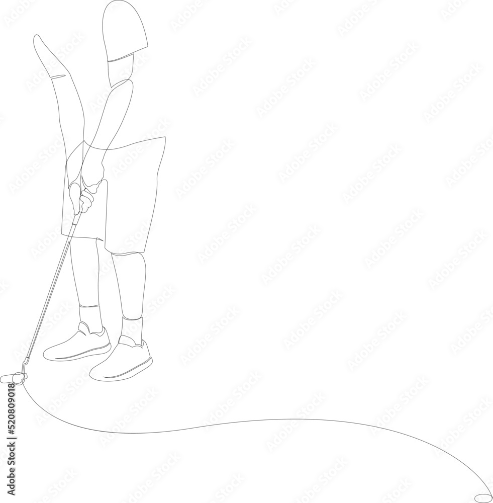Continuous line drawing of male golfer playing golf. Male golf player ...