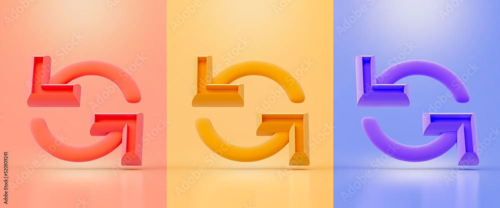 loop sign red yellow and purple color 3d render concept for update ...