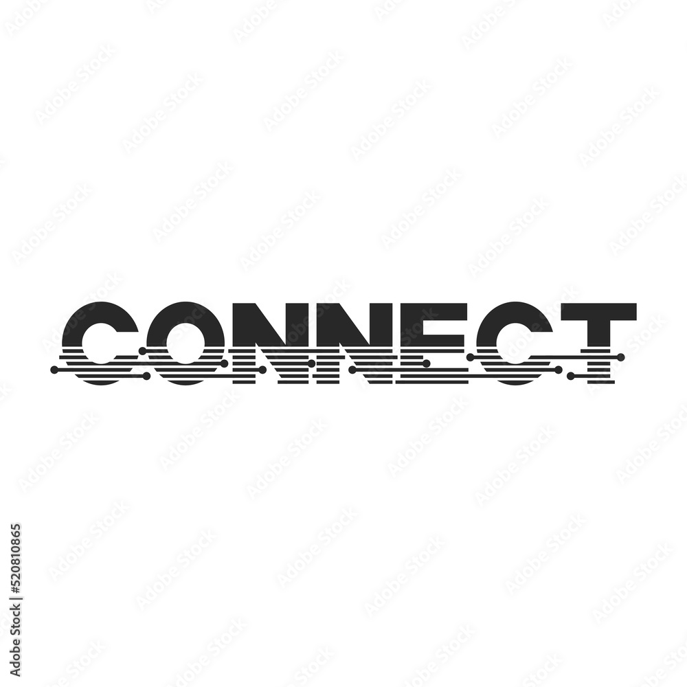 Connect word lettering print for t-shirt, lines and circles connected ...