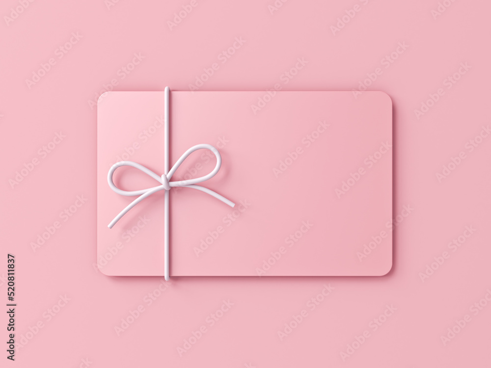 Minimal pink pastel color gift card with white rope bow isolated on ...